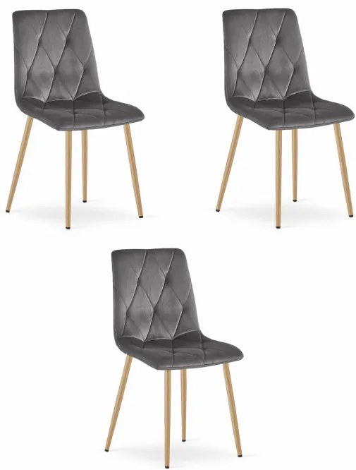 Set tří jídelních židlí LIBRA sametové tmavě šedé / dřevěné nohy (3 ks)