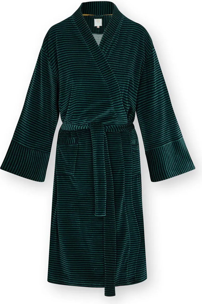 Pip Studio Naomi Kimono Velvet Little Sumo Stripe, modro-zelené (Bavlněné sametové kimono)