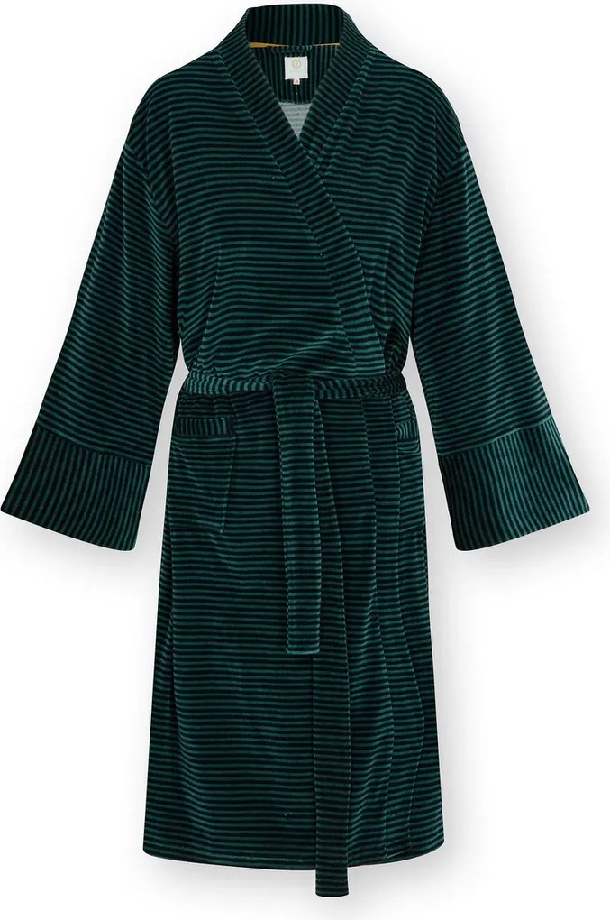 Pip Studio Naomi Kimono Velvet Little Sumo Stripe, modro-zelené (Bavlněné sametové kimono)