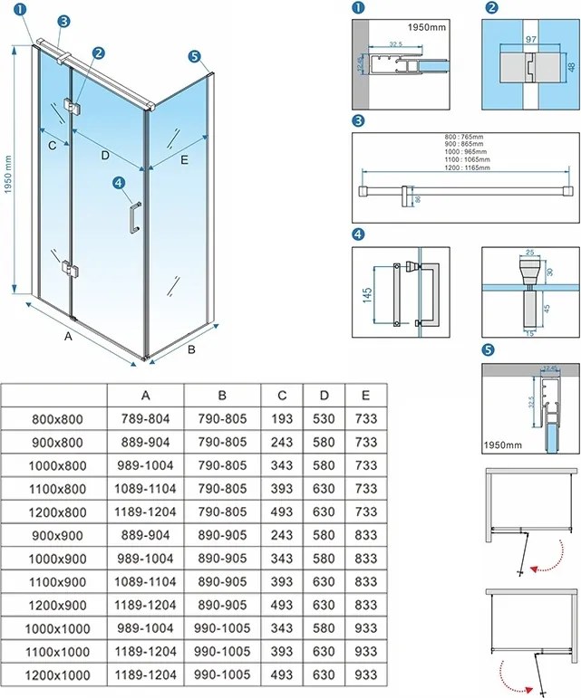 BPS-koupelny Obdélníkový sprchový kout HYD-OK03C 120x90 zlatý kartáčovaný/transparent - bez vaničky