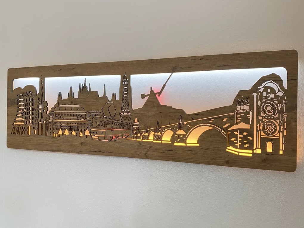 Li-Go "Praha" světelný obraz 130x40cm provedení povrchu: dub světlý
