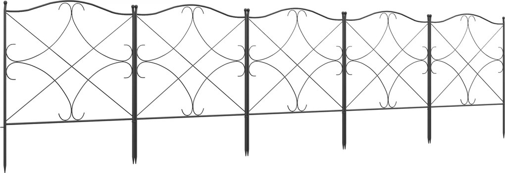 Outsunny Set 5 dekorativních kovových zahradních plotů s ornamenty - 305 x 62 cm černý
