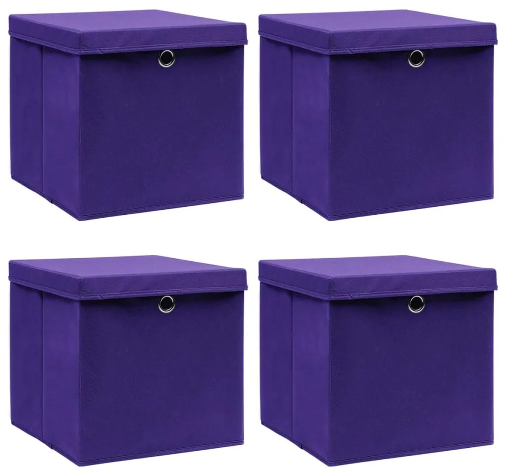 Úložné boxy s víky 4 ks 28 x 28 x 28 cm fialové 325212