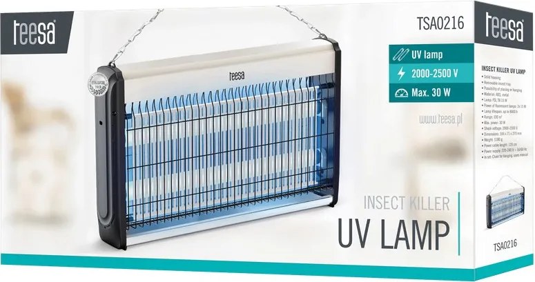 Elektrický lapač hmyzu TEESA TSA0216, s UV světlem 30W (2x15W)