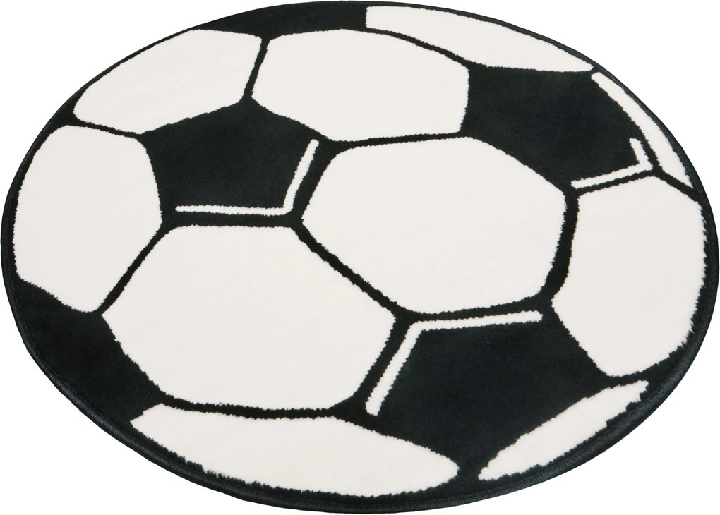 Hanse Home, Dětský kusový koberec Prime Pile Fussball 100015, 100x100 (průměr) kruh, černobílá, dětský pokoj