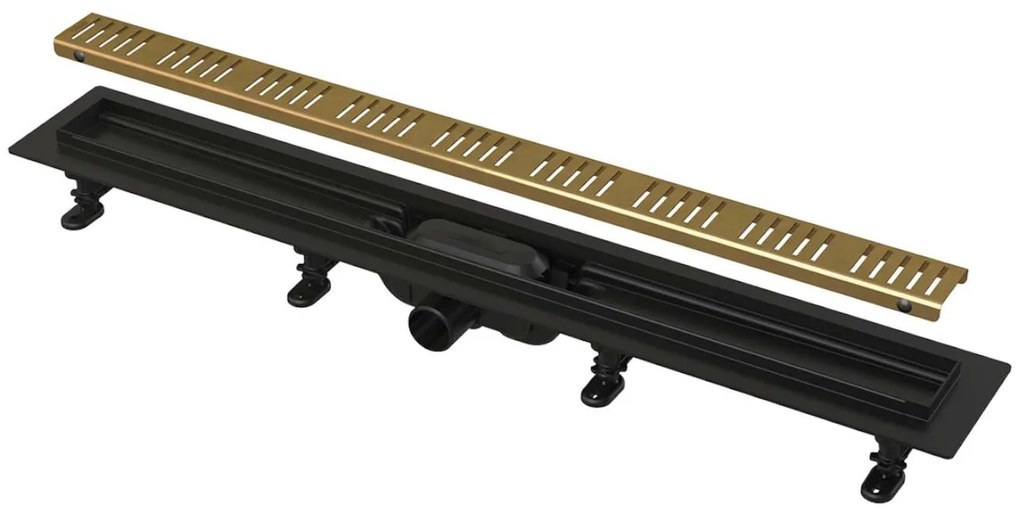 Alca - Sprchový žlab Simple 75 cm, s okrajem pro perforovaný rošt, včetně roštu, mosaz APZ10BLACK-750BRASS