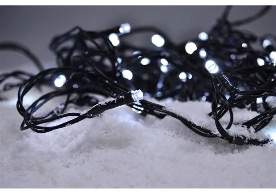 SOLIGHT LED venkovní vánoční řetěz, 50 LED, 5m, 3m přívod, 8 funkcí, IP44. 3x AA, studená bílá