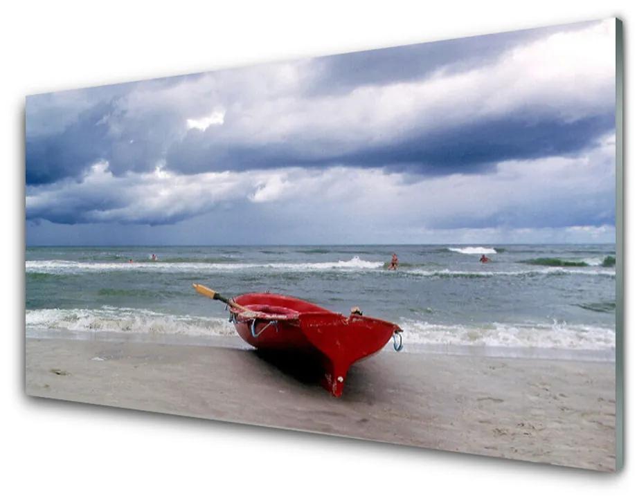 Obraz na skle Loďka Pláž Moře Krajina 140x70 cm