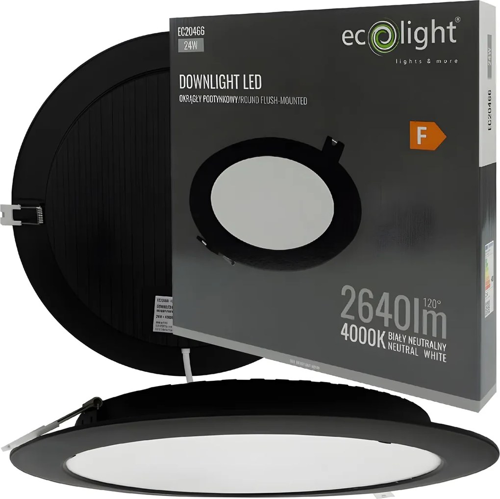 LED stropní svítidlo zapuštěné 24W 2640lm 4000K černé