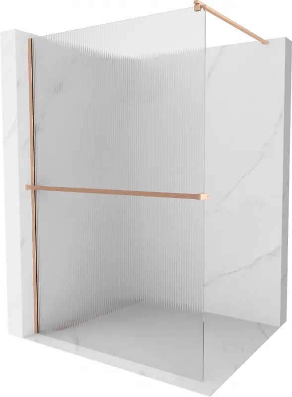 Mexen Kioto+, sprchová zástěna Walk-In s poličkou a věšákem 100 x 200 cm, 8mm sklo s žebrovým vzorem, měděný matný profil, 800-100-121-65-09