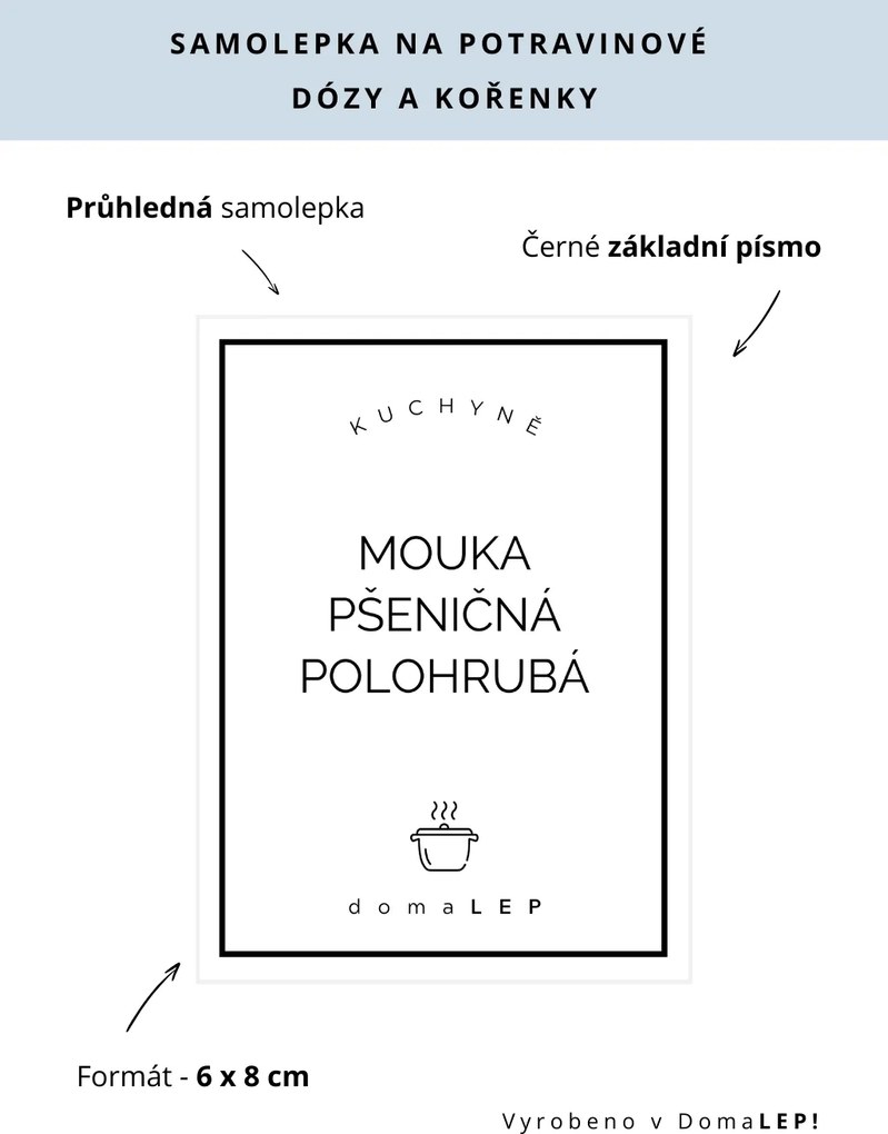 MOUKA PŠENIČNÁ POLOHRUBÁ - omyvatelná samolepka na dózu, výběr rozměrů Ø 5 cm / 5 x 5 cm / 6 x 8 cm | DomaLEP