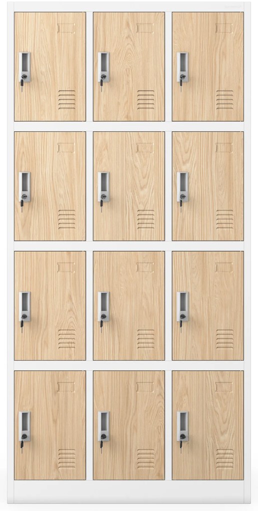 Skříňka pro zaměstnance s 12 uzamykatelnými boxy, bílá / dub sonoma, 900x1850x400 mm: MARCIN Eco Design