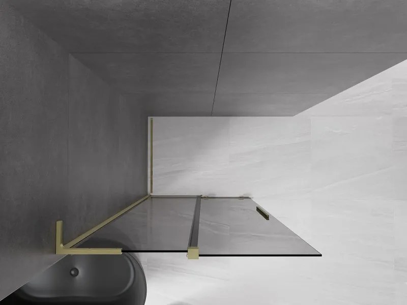 Mexen Velar L, posuvná sprchová zástěna Walk-in 90 x 200 cm, 8mm šedé sklo, zlatá matná, 871-090-003-43-55