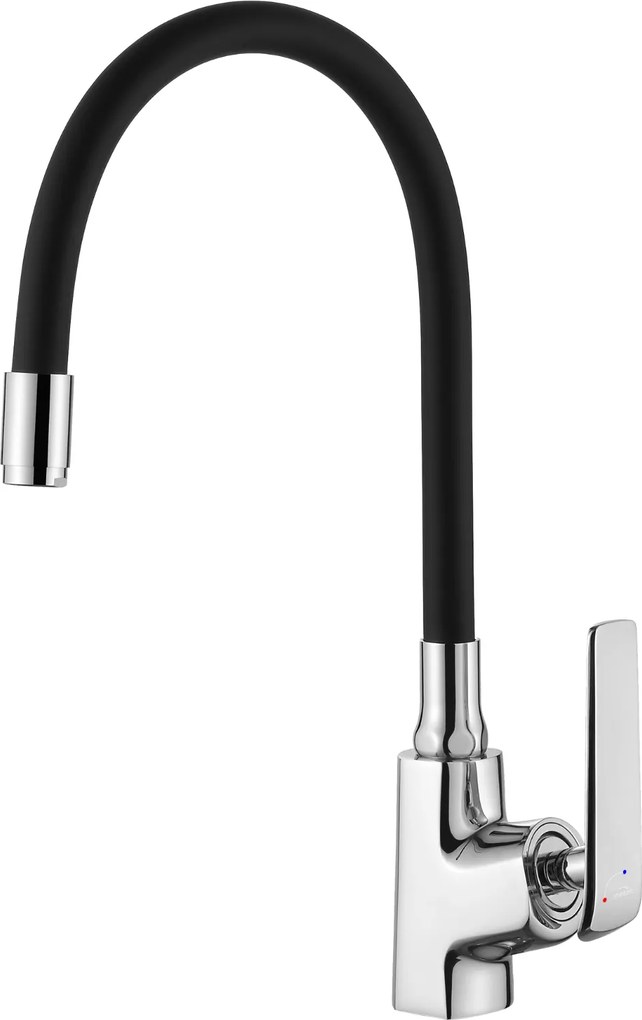 Invena Ligaria, vysoká dřezová baterie s elastickým ramenem, systém Eco Start, chromová-černá matná, INV-BZ-39-008-L