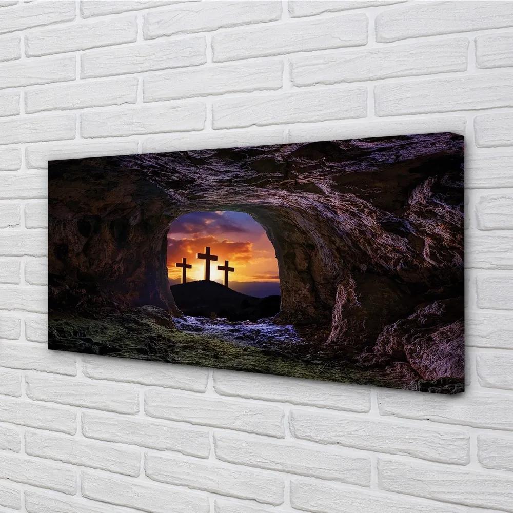 Obrazy na plátně kříže při západu slunce 100x50 cm