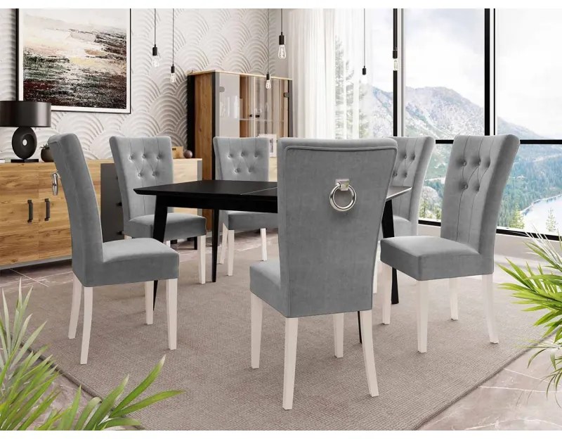 Rozkládací stůl 140x80 se 6 židlemi ST67, barva: natura, barva: bílá, Klepadlo: černé, Potah: Magic Velvet 2219
