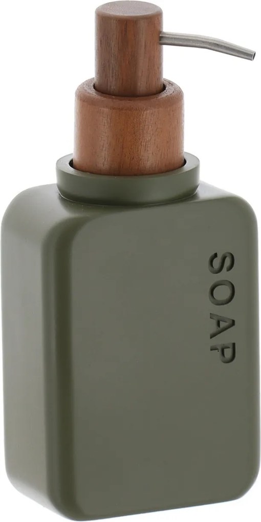 Dávkovač mýdla Salva, olivový/s dřevěnými prvky, 300 ml