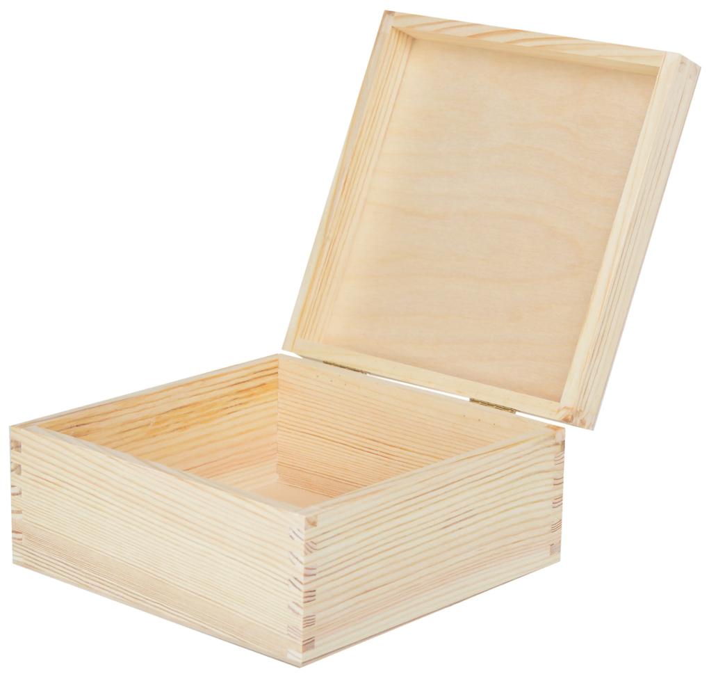 Dřevěná krabička s víkem - 20 x 20 x 10 cm, přírodní - 2. JAKOST!