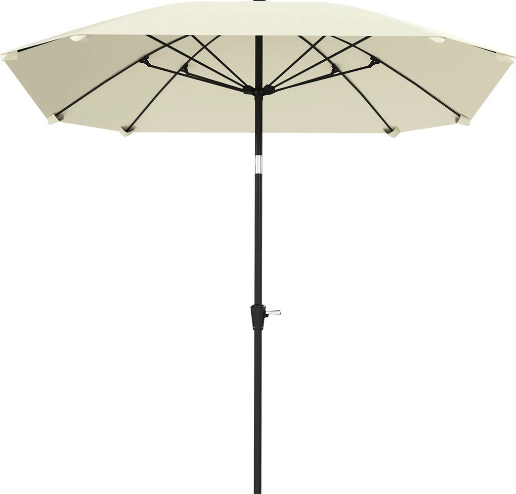 Zahradní slunečník Outsunny 233x233 cm s nastavitelným sklonem, voděodolným hliníkovým stojanem, skleněnými žebry a kličkou - krémový | Aosom