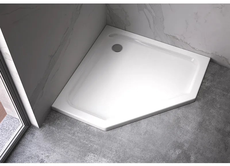 BPS-koupelny Pětiúhelníkový sprchový kout HYD-PK07A 80x80 cm černá/transparent + vanička HYD-PSV-ST07A bílá