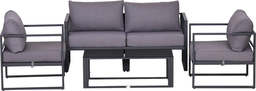 Outsunny Sada čtyřdílného zahradního nábytku, jídelní skupina, pohovka s polstry, stůl se storage, polyester, šedá, 138 x 69 x 63 cm | Aosom