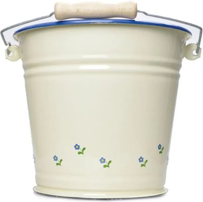 Krémový smaltovaný kyblík s květy Flowers - Ø24*23cm - 6L