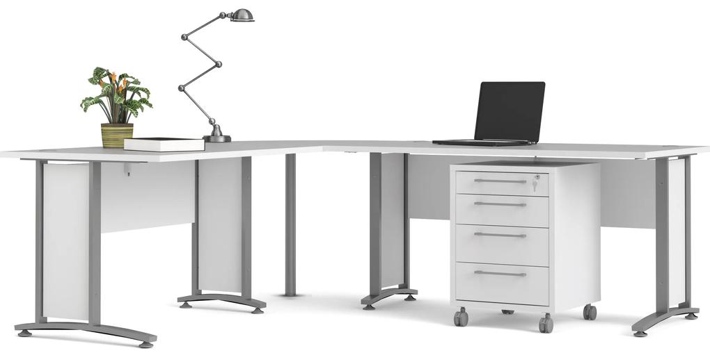 Rohový kancelářský stůl s kontejnerem Prima 80400/304 bílý
