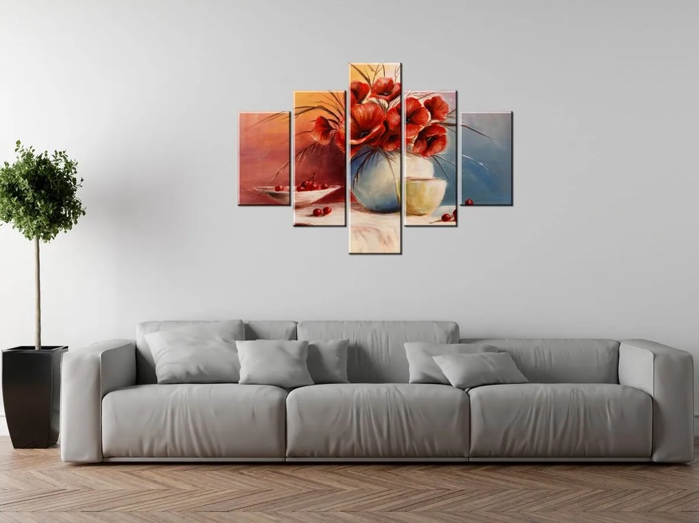 Gario Ručně malovaný obraz Kompozice Vlčí mák - 5 dílný Rozměry: 150 x 105 cm
