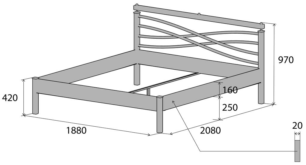 Nábytek ATIKA s.r.o. Kovová postel ANGELETA Povrchová úprava: stříbrná RAL 9006, Rozměr: 200 x 200 cm