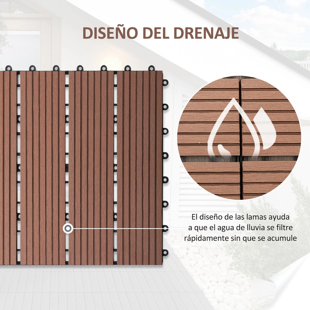Outsunny Sada 11 kusů venkovních dlaždic 30x30 cm 1 m² Zahradní exteriérové podlahy Nelučící a voděodolné Snadná instalace pro zahradní terasu a balk…