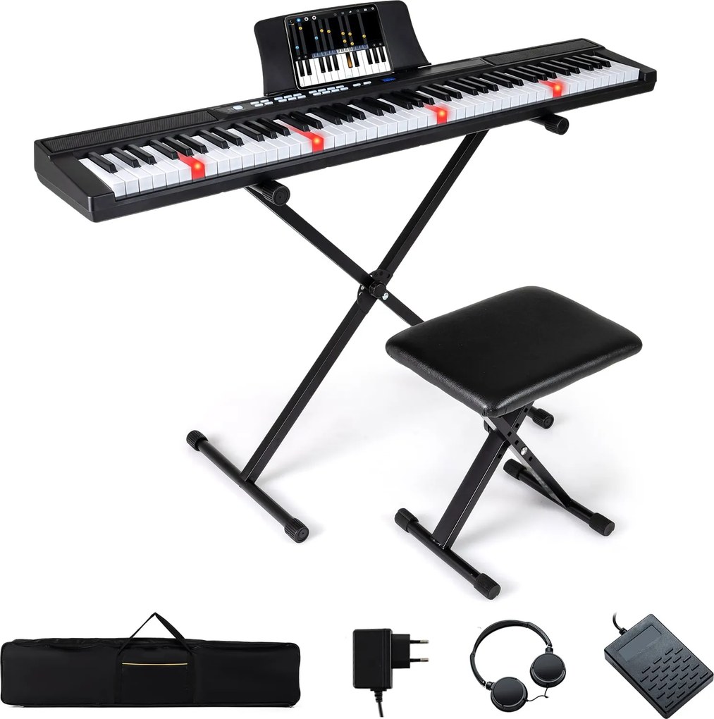 Costway 88 Keys Electric Piano s nastavitelným stojanem a stoličkou a Sustain