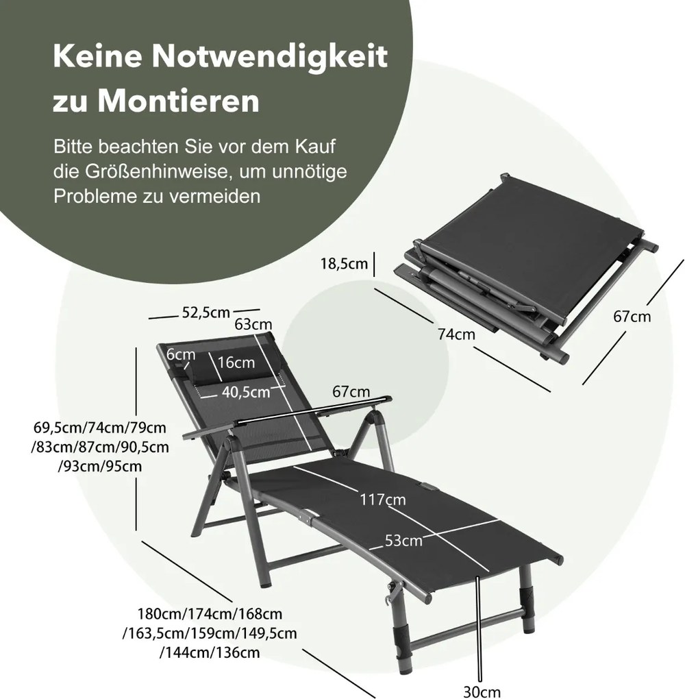 Costway Patio lehátko venkovní patio židle skládací lehátko s 8 nastavitelnými