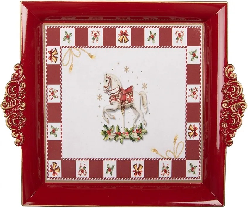 Vánoční servírovací červený podnos vánoční koník - 30*26*3 cm