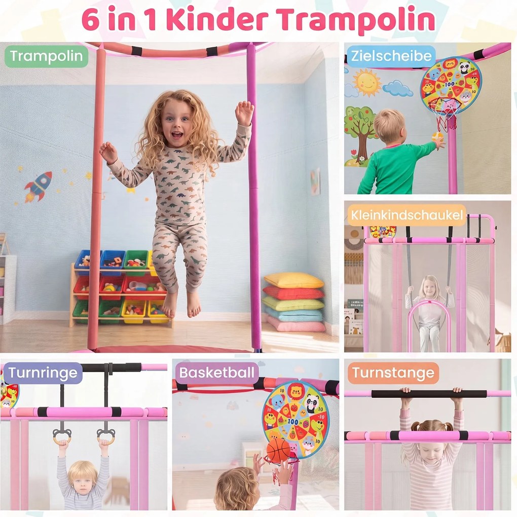 Costway Trampolína pro děti 154 cm 6 v 1 Dětská trampolína s – růžový