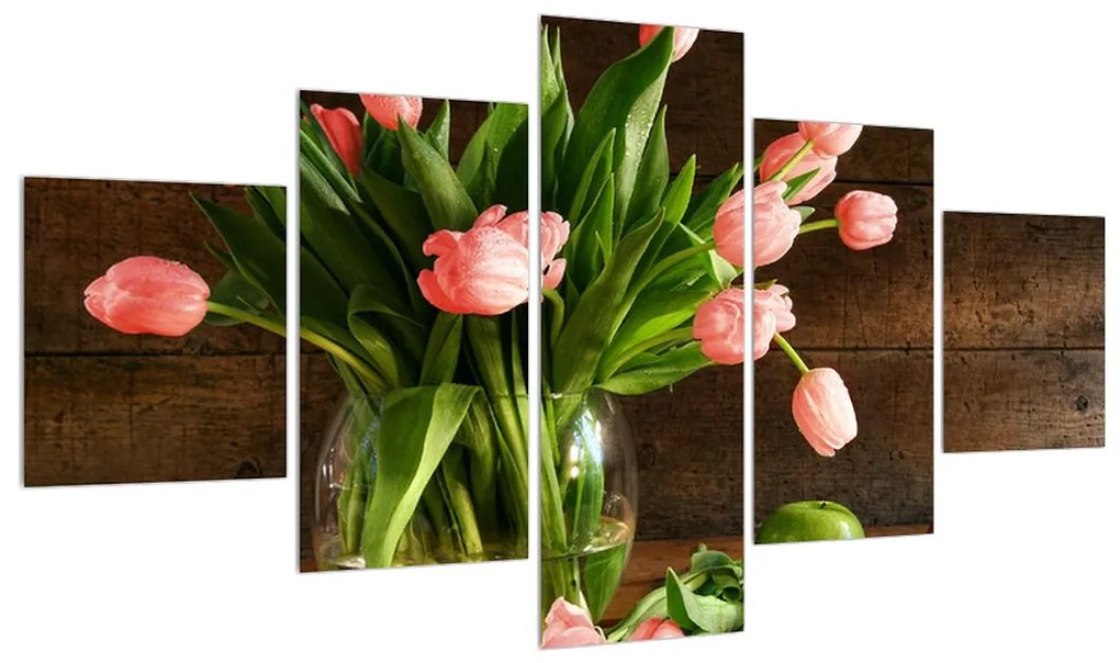 Obraz červených tulipánů ve váze (125x70 cm)