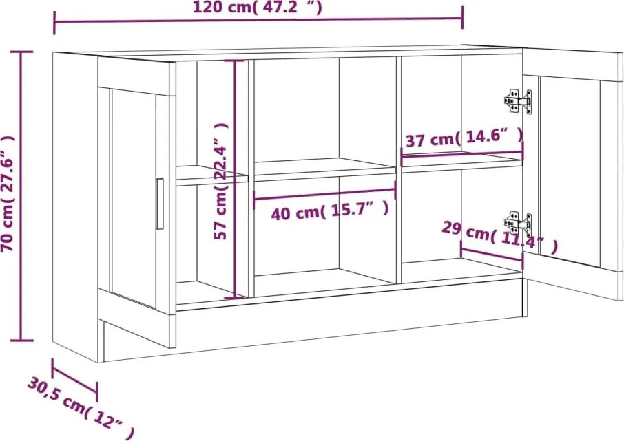 vidaXL Prosklená skříň 120x30,5x70 cm dřevotříska [815628] Barva: bílá s vysokým leskem