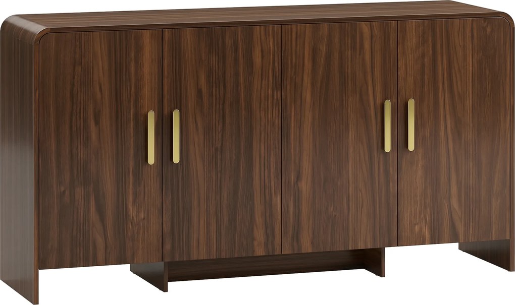 HOMCOM moderní komoda 152 cm, kredenc se 4 úložnými přihrádkami, tlumené dovírání, ořechová