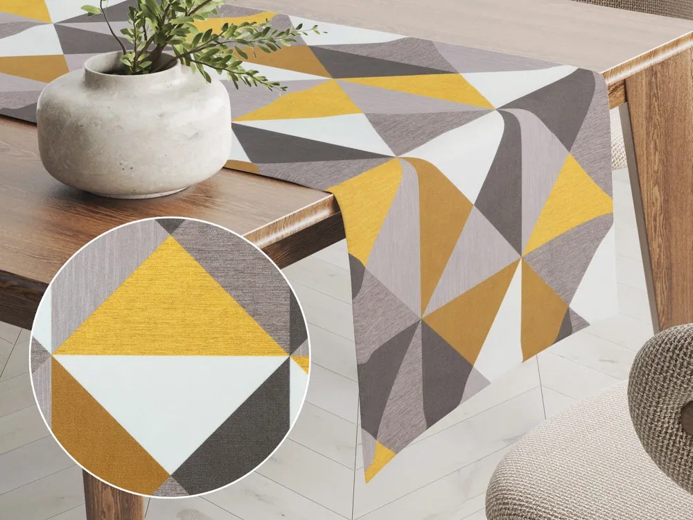 Biante Sametový běhoun na stůl Tamara TMR-020 Žluto-šedé trojúhelníky 45x120 cm