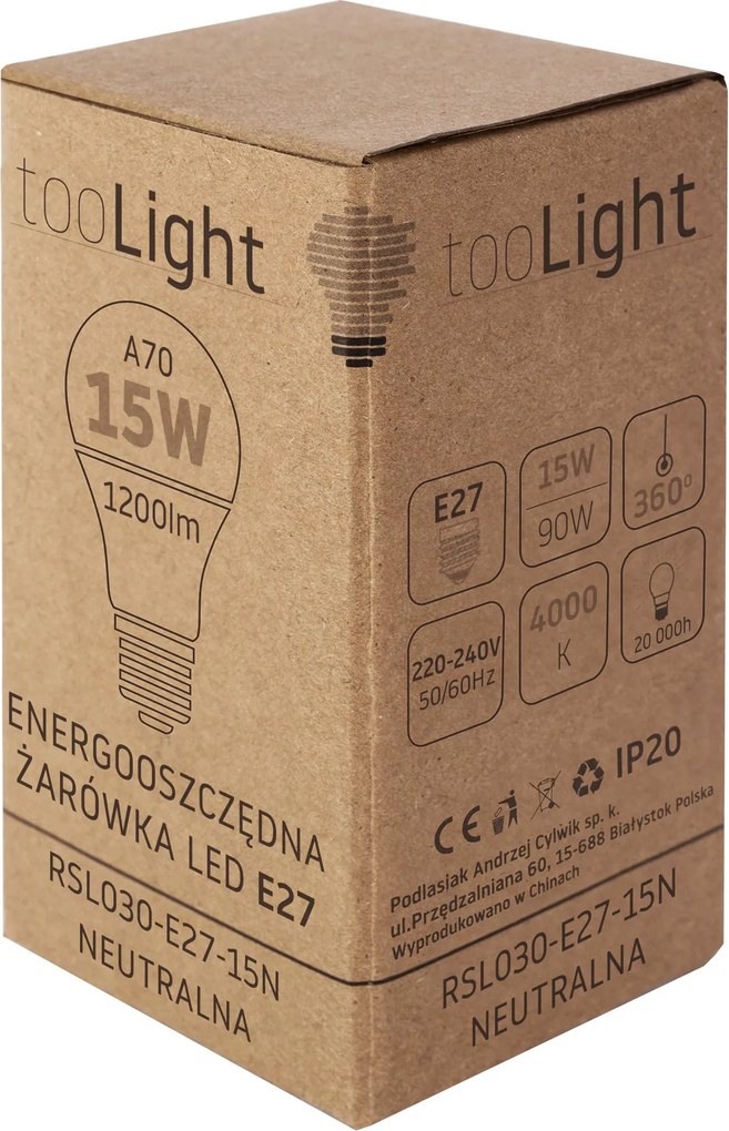 Toolight Toolight, LED žárovka E27, 15W, 1200lm, 4000K neutrální bílá, RSL030, OSW-20015
