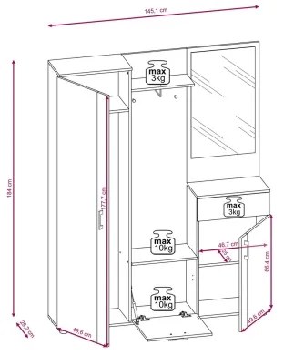 Předsíňová stěna se zrcadlem NOLAN dub artisan/bílá