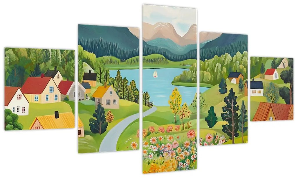 Obraz - Vesnice v horách (125x70 cm)
