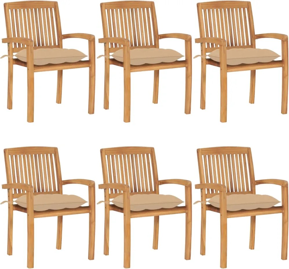 Stohovatelné zahradní židle s poduškami 6 ks masivní teak 3073270