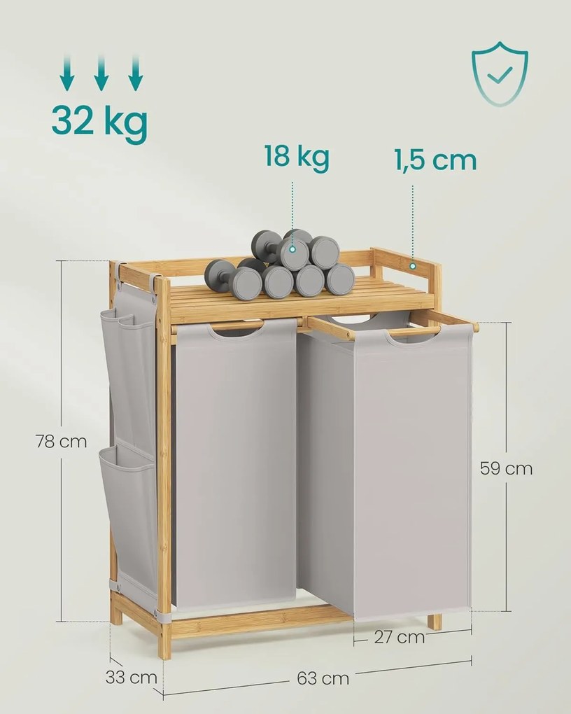 Koš na prádlo Kapa 100 l z bambusu šedý/hnědý