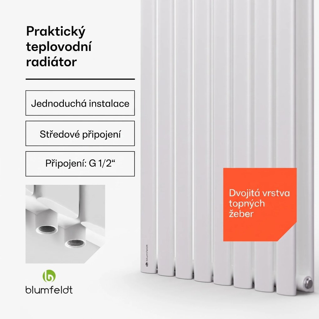 Blumfeldt Tallheo, 47 x 160, radiátor, koupelnový radiátor, trubkový radiátor, 1472 W, teplá voda, 1/2