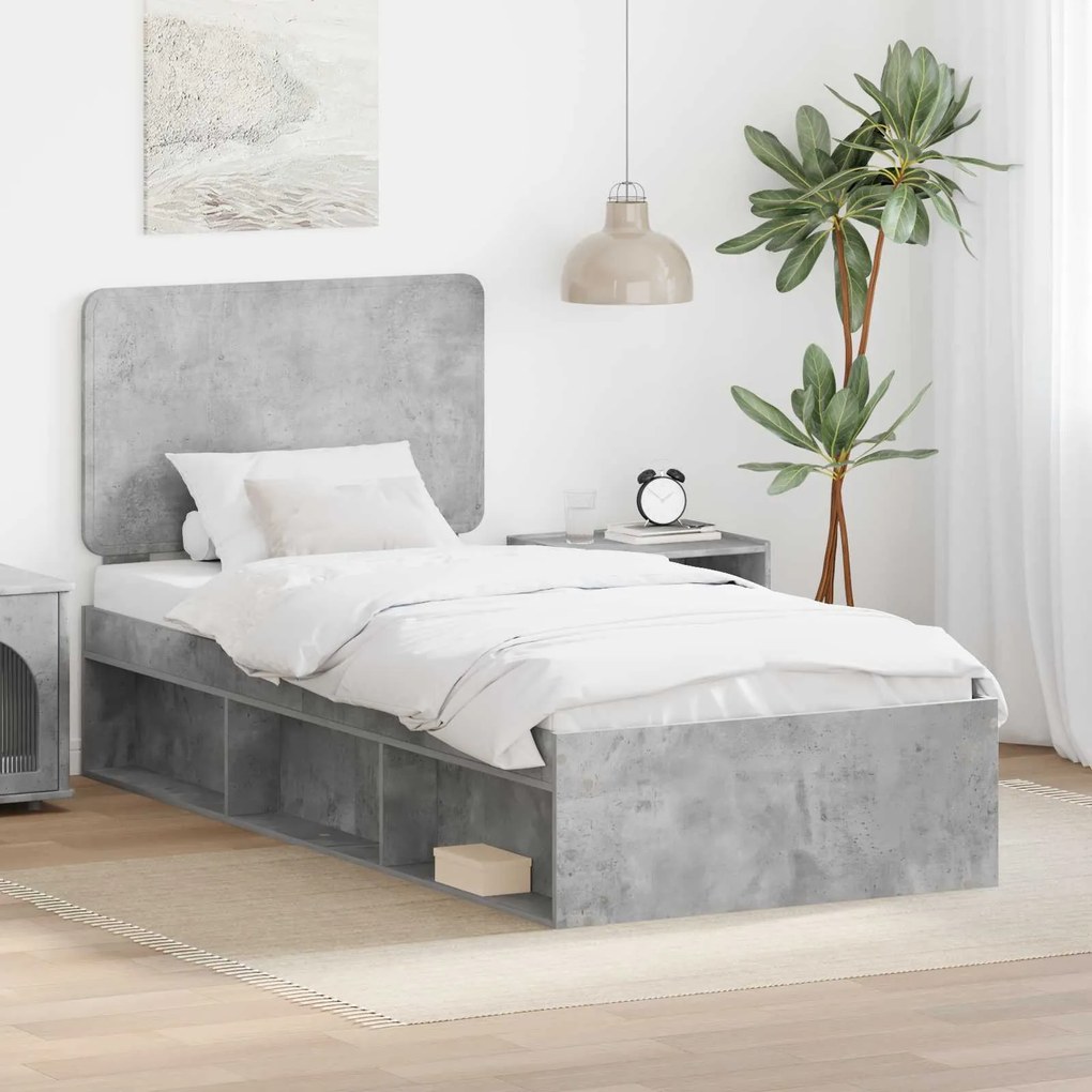 Rám postele s čelo Beton 90 x 200 cm Masivní borové dřevo 3412536