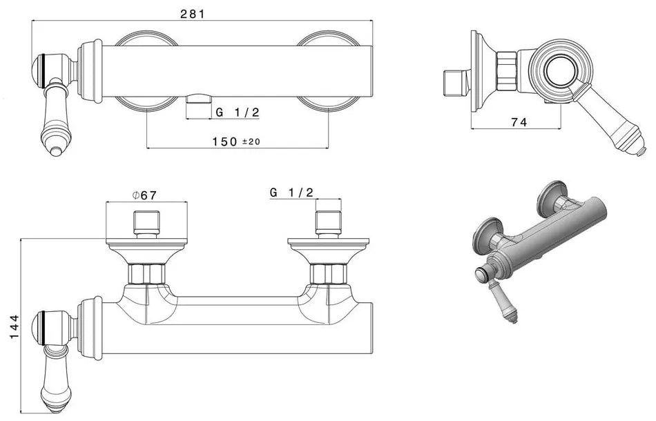 Nástěnná sprchová baterie v bronzové barvě (1 výstup) Vienna – Sapho