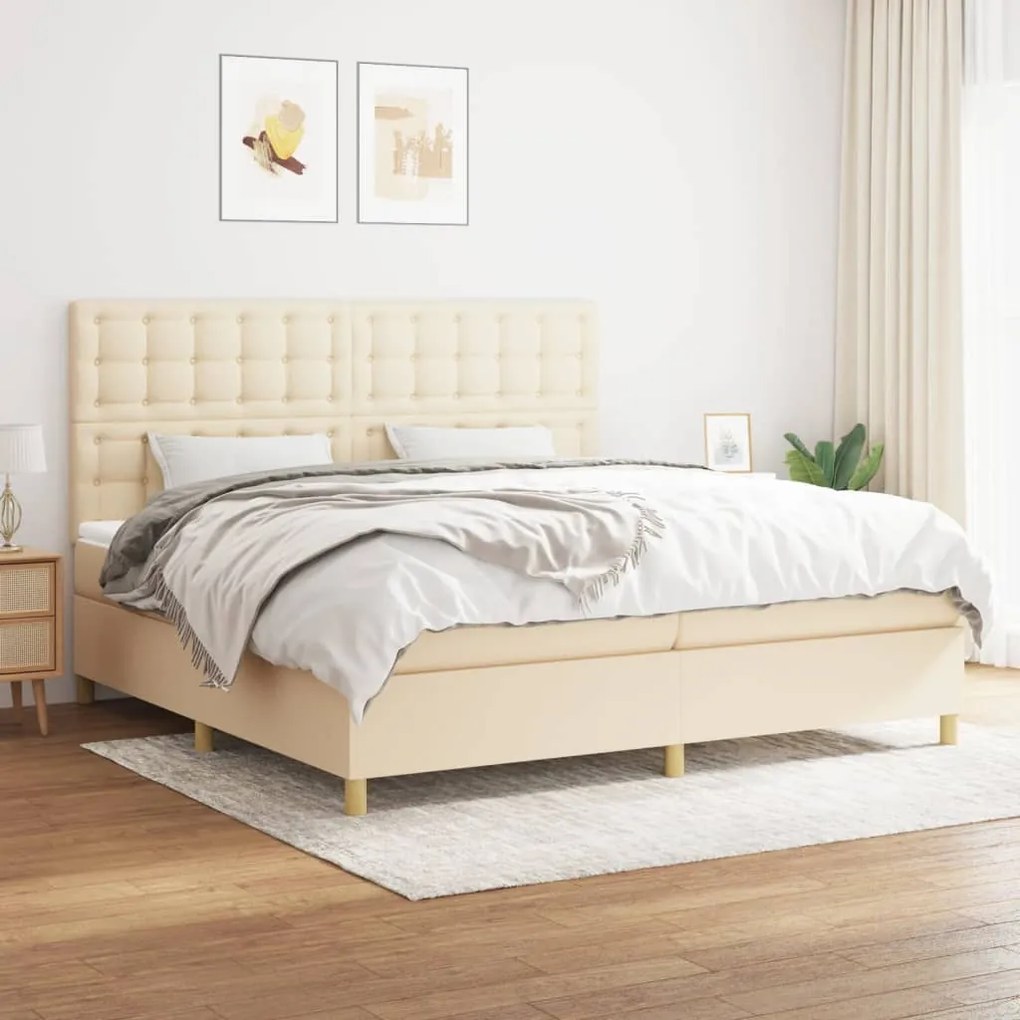 Box spring postel s matrací krémová 200x200 cm textil 3142686