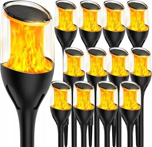 BERGE 12x Solární LED Lampa Svítilna S Plamenem 65 cm Silná PREMIUM
