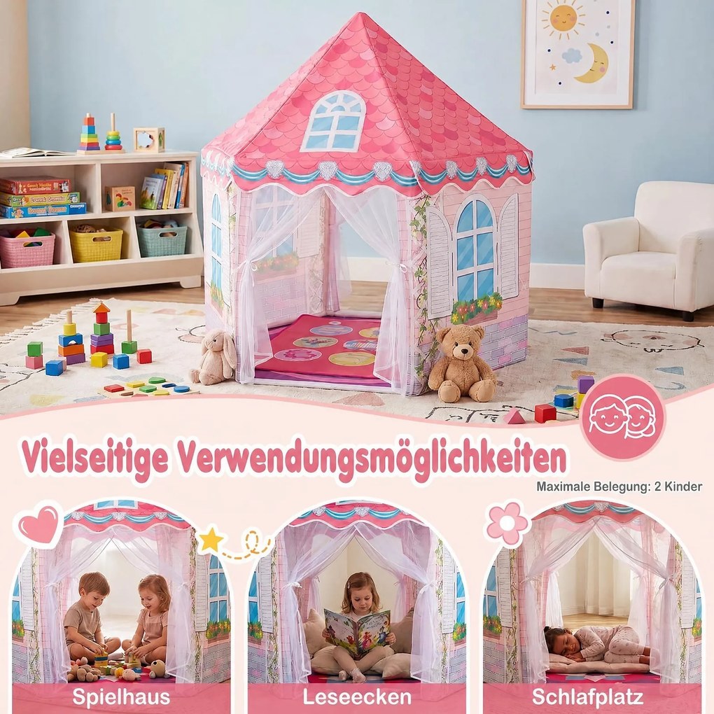 Costway Dětský stan v designu princeznovského hradu pro děti od 3. se závěsy