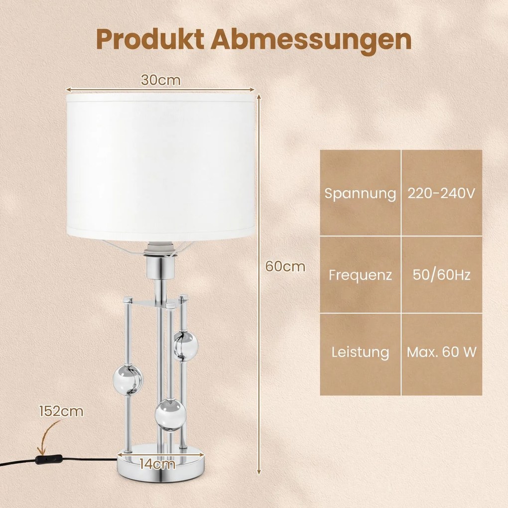 Costway Stolní lampa Noční stolní lampa s E27-Látkové stínidlo a ozdobné koule